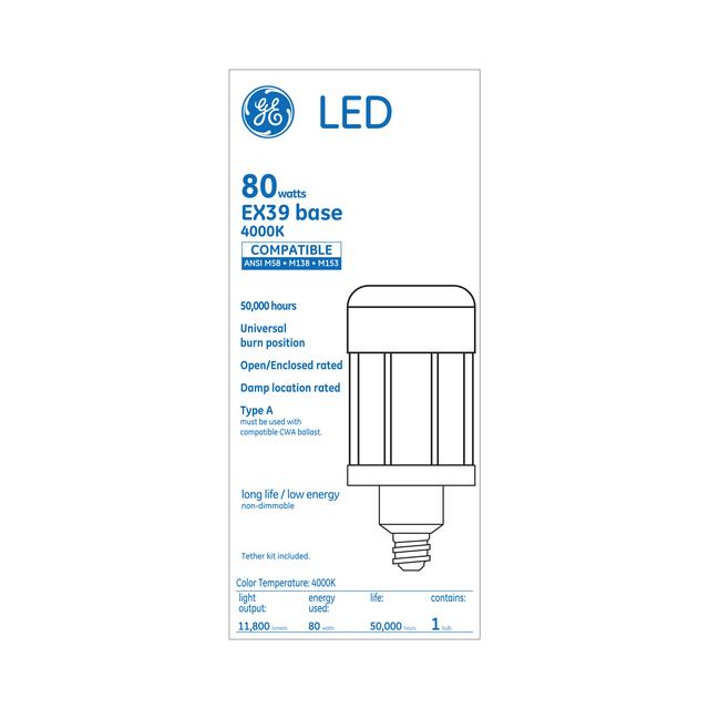 GE LED Light Bulb, ED30 HID EX39 Base, 80 Watts, Compatible ANSI M58 ...