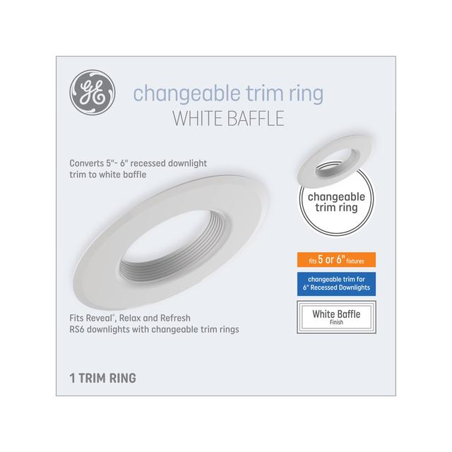 GE Changeable Trim Ring for Recessed Downlights, White Baffle, 6in