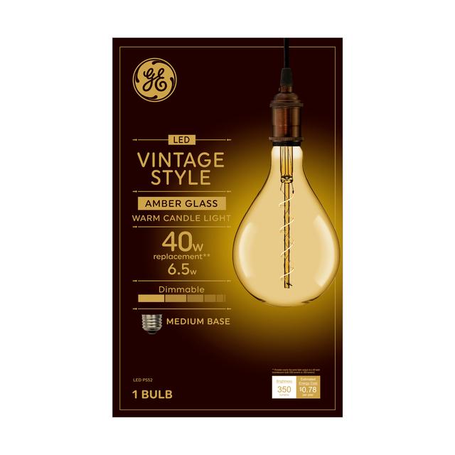 GE Vintage PS52 LED Light Bulb, Large Globe Light Bulb, Amber Glass, 40 ...