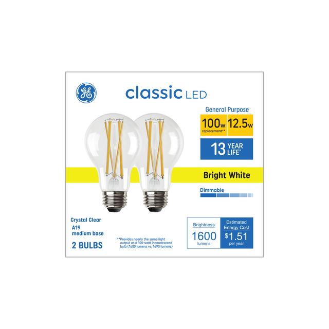 GE Classic LED 100 Watt Replacement, Bright White, A19 General Purpose ...