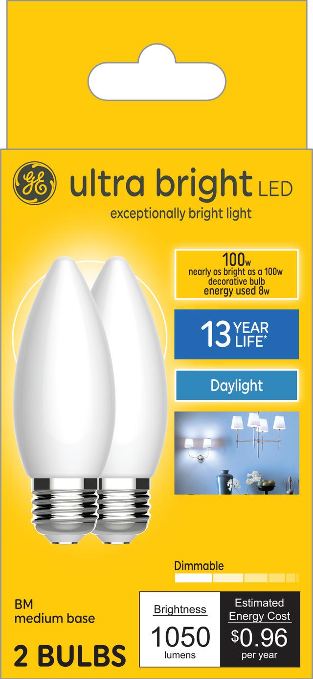 GE Ultra Bright LED 100 Watt Replacement, Daylight, B12 Deco - Candle ...