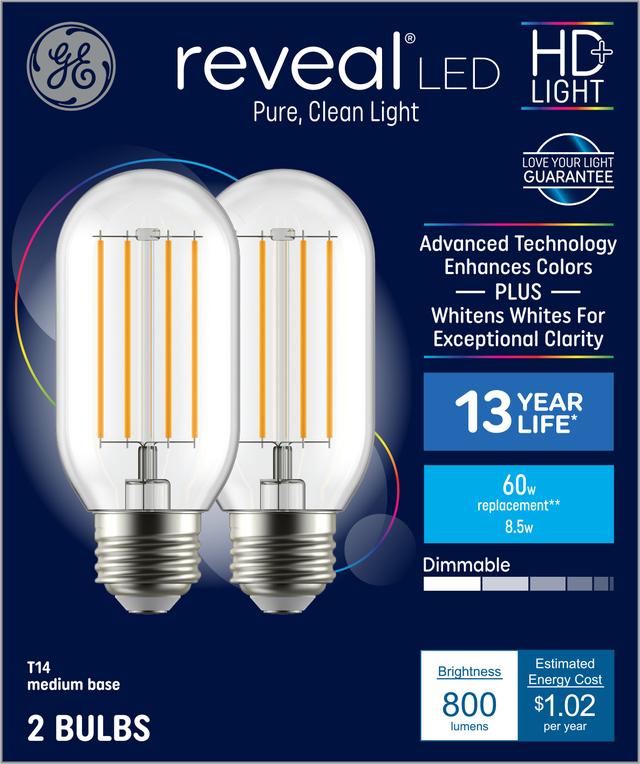 GE Reveal HD+ LED 60 Watt Replacement, Reveal, T14 Deco - Tubular Bulbs ...