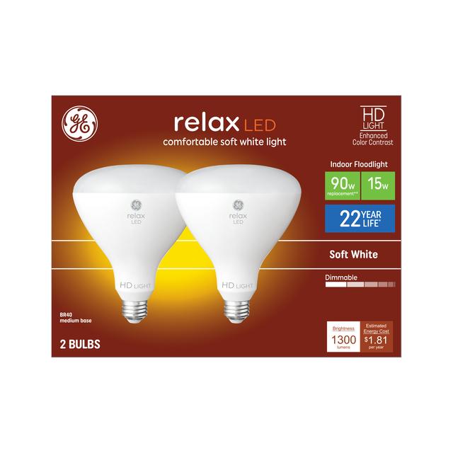 GE Relax HD BR40 LED Light Bulbs, Indoor Floodlight Bulbs, 90 Watt ...