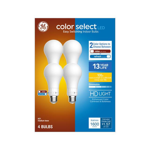 GE Color Select LED 100 Watt Replacement, A21 General Purpose Bulbs (4 ...