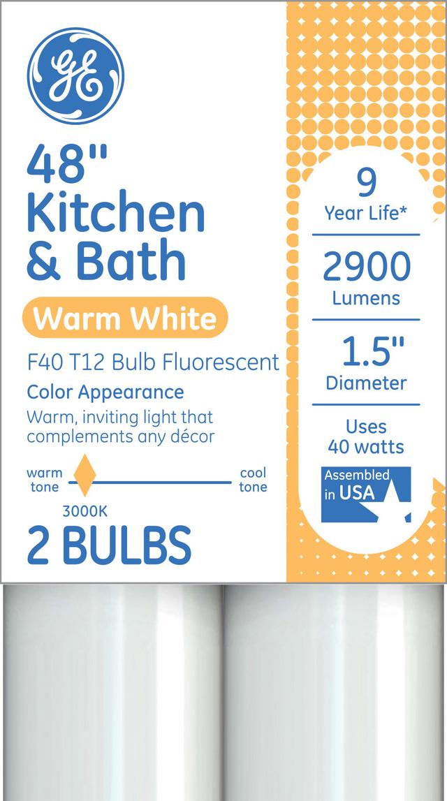 GE Warm White 40 Watt 48 Inch T12 G13 Base Fluorescent Tube 2 Pack