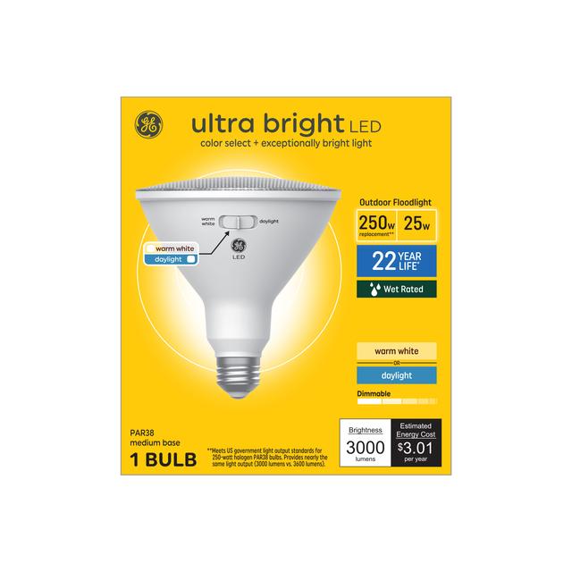 GE Ultra Bright LED 250 Watt Replacement, Warm White + Daylight, PAR38 ...