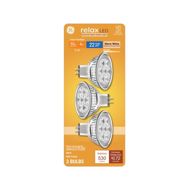 GE Relax HD MR16 LED Light Bulbs, Indoor Floodlight Bulbs, 50 Watt ...