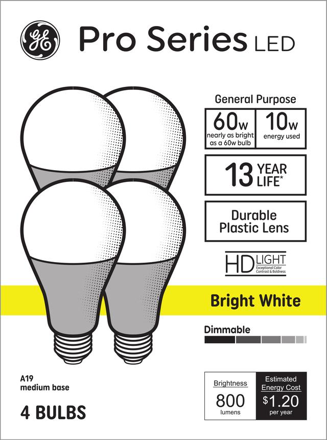 GE Pro Series LED 60 Watt Replacement, Bright White, A19 General ...