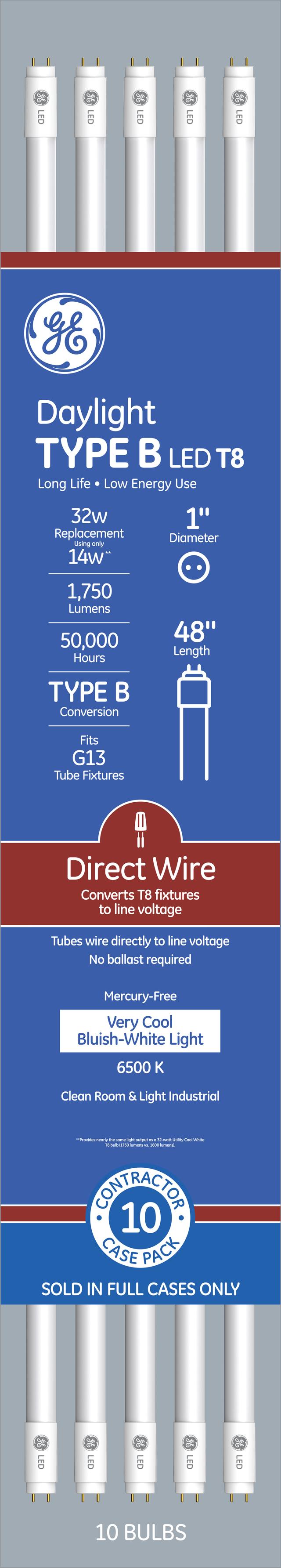 GE LED Direct Wire Daylight 14 Watt 47.78 Inches T8 G13 Base LED Tube ...