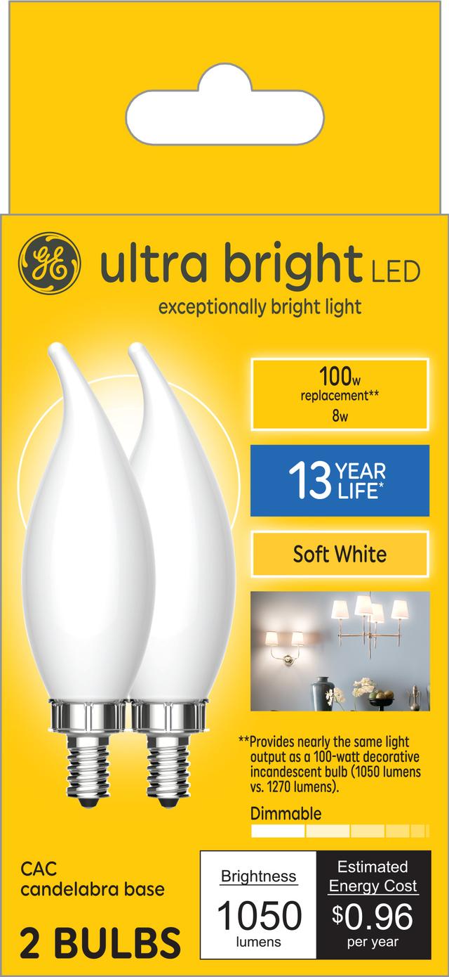 GE Ultra Bright LED 100 Watt Replacement, Soft White, CA12 Deco ...