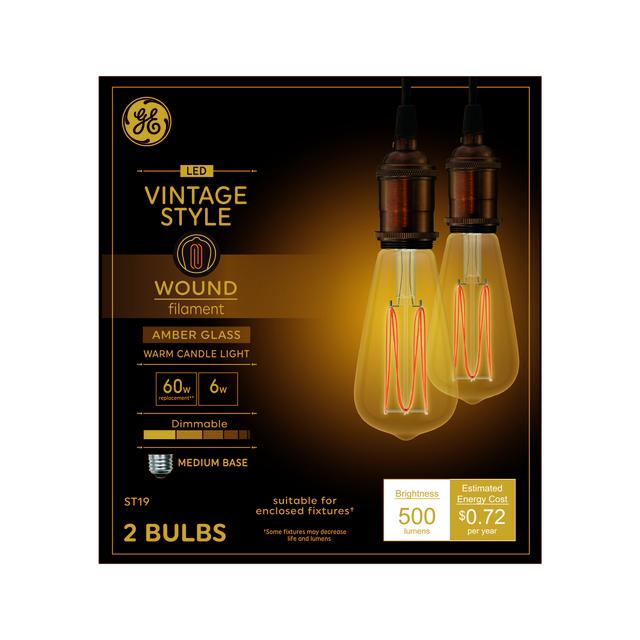 GE Vintage Style ST19 LED Light Bulbs, Edison Style Bulbs, Amber Glass ...