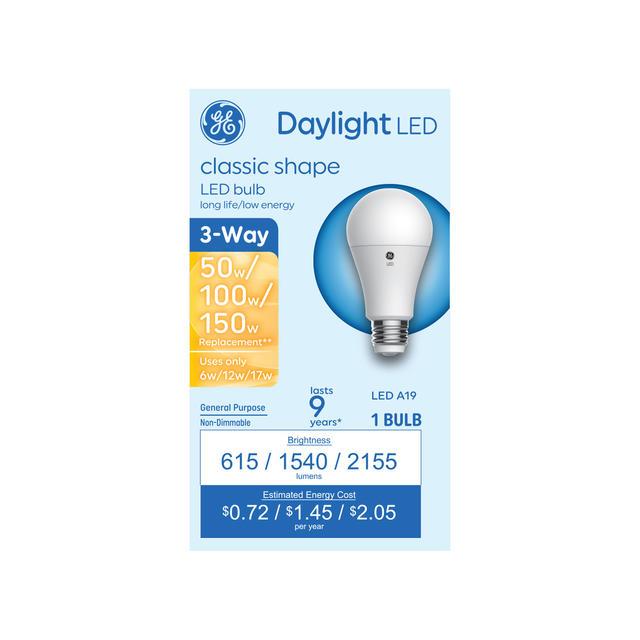 GE Basic LED 150/100/50 Watt Replacement, Daylight, A19 3-Way Bulbs (1 ...
