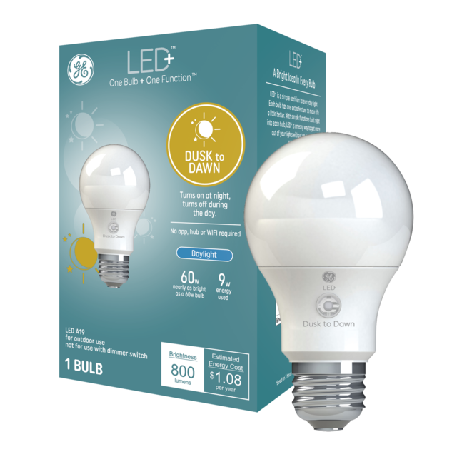GE LED+ A19 Dusk to Dawn LED Light Bulbs, Security Lights, 60 Watt ...