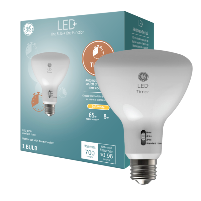 GE LED+ BR30 Timer LED Light Bulb, Automatic Timer Light, Indoor ...