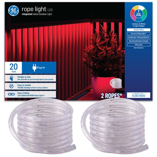 GE Rope Light Color-Changing 16W LED Outdoor Rated 20ft Plug-In Light ...